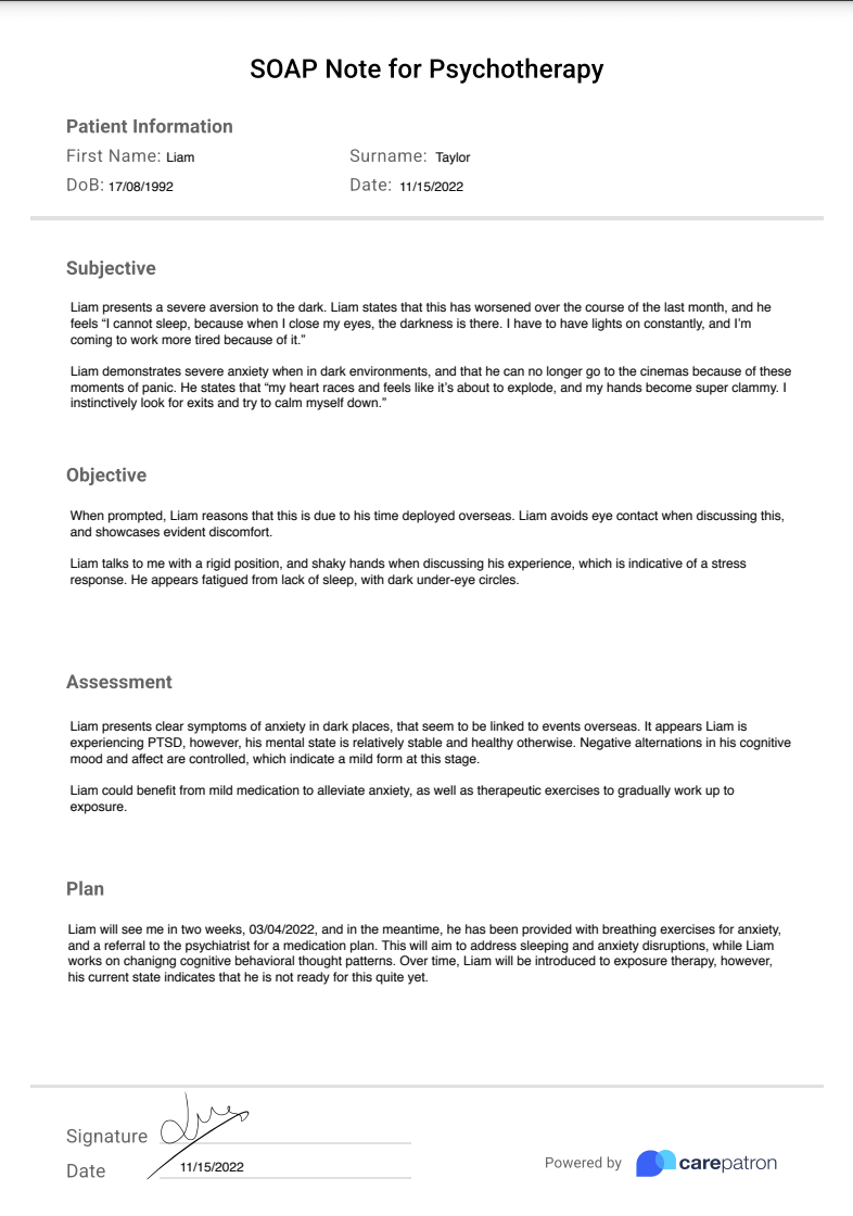 SOAP Notes For Psychotherapy Template Example Free PDF Download